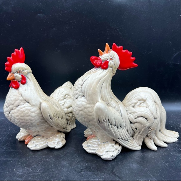 Art | Vintage Rooster And Chicken Figurines Pearlized White Paint 9 ...